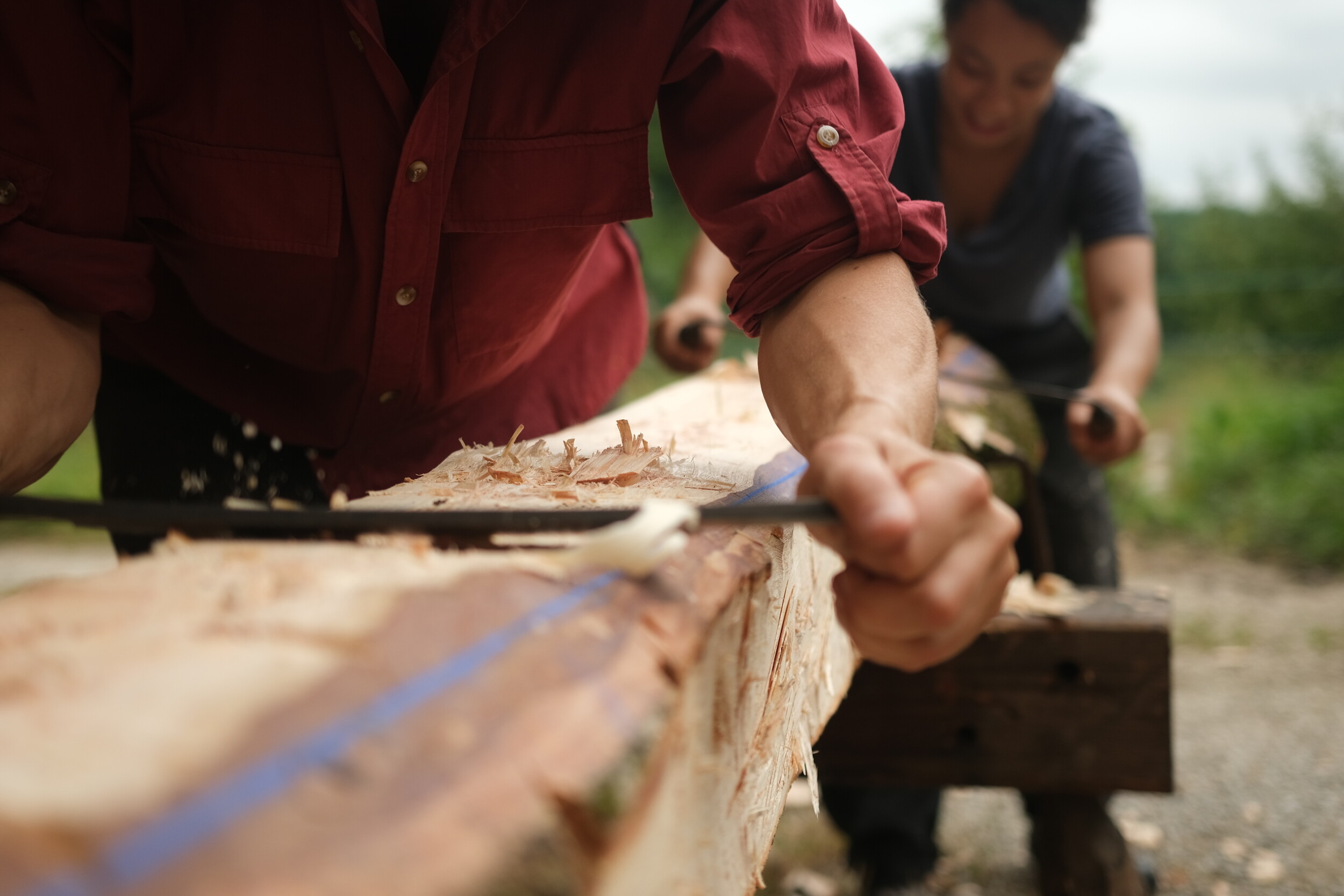 Initiez-vous à l'équarrissage traditionnel à la hache sur une demi ...